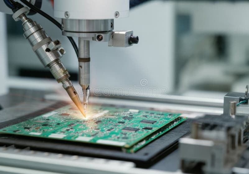 Precision Soldering Green Circuit Board Manufacturing Process Stock ...