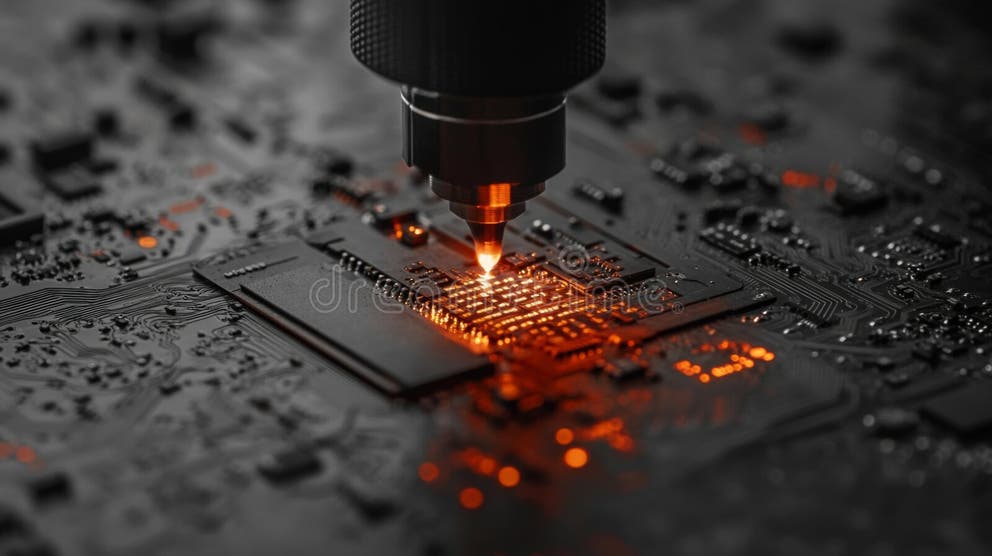Precision Soldering Process on a Circuit Board Stock Illustration ...