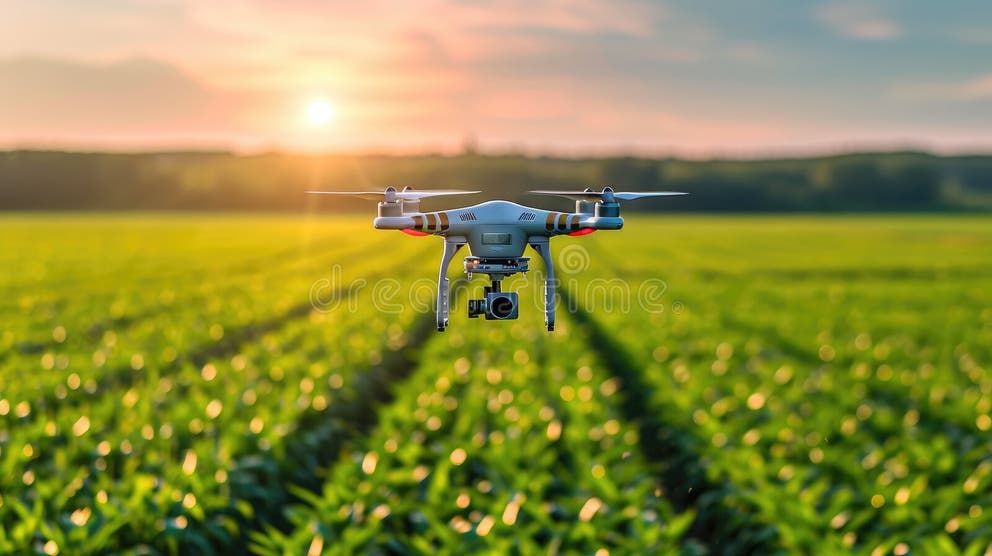 Precision Spraying Drone in Vibrant Agricultural Setting. Stock ...