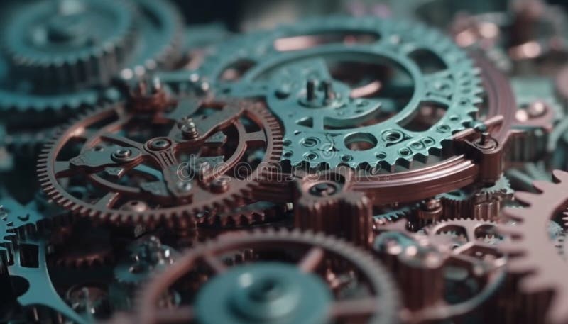 Precision Teamwork Turning Metallic Clockworks Inside Machinery ...