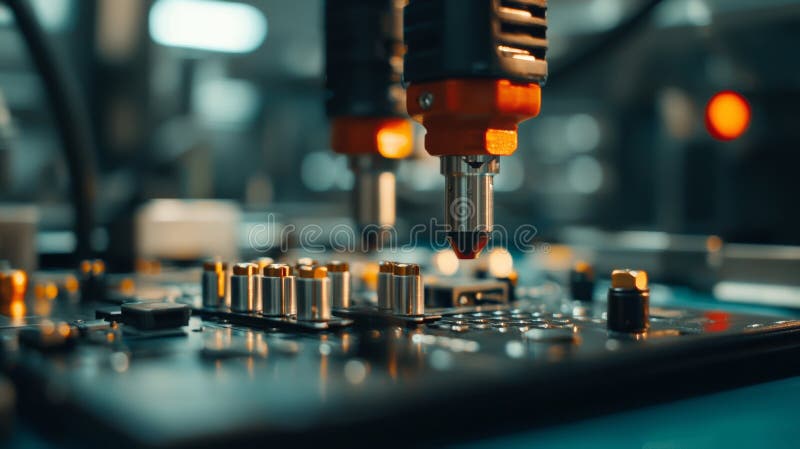 Precision Tools on Circuit Board in Modern Workshop Stock Illustration ...