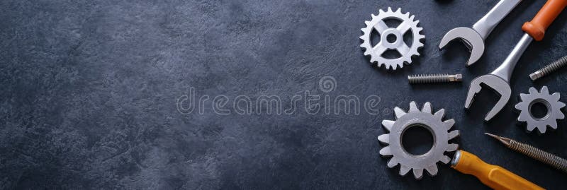 Precision Tools and Gears on Dark Surface Industrial Mechanical ...