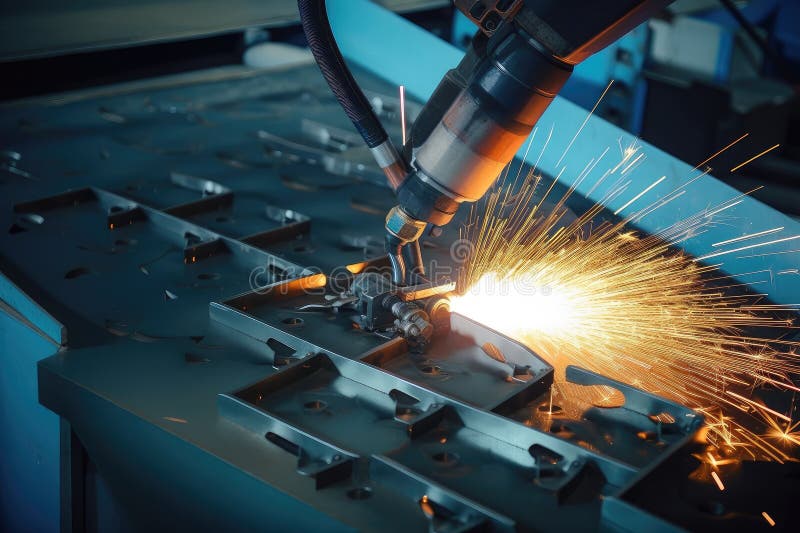 Precision Welding Robot Arm, Performing Intricate Weld on Metal Plate ... Precision Welding Robot Arm, Performing Intricate Weld on Metal Plate ...