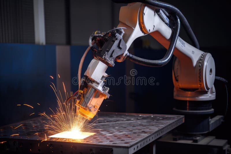 Precision Welding Robot Performing Intricate Weld on Metal Part Stock ... Precision Welding Robot Performing Intricate Weld on Metal Part Stock ...