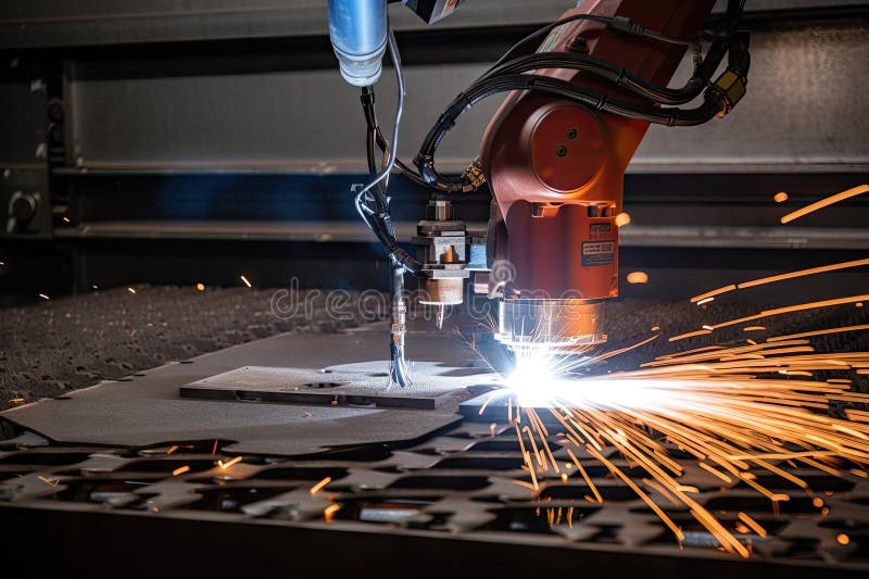 Precision Welding Robot, with View of Intricate Metalwork Being Created ...