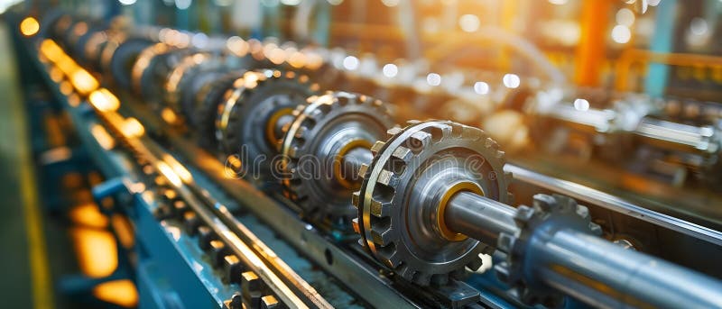 Precision at Work: Assembly Line Bearings in Sunlit Factory. Concept ...