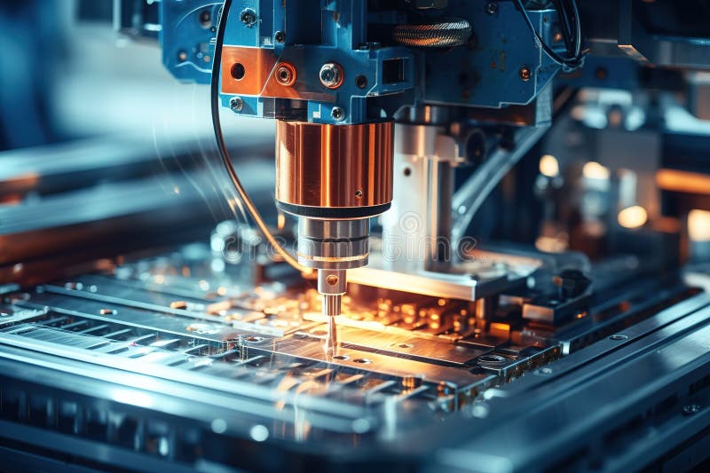 Precision at Work: Close-Up of a CNC Machine Cutting a Circuit Board ...