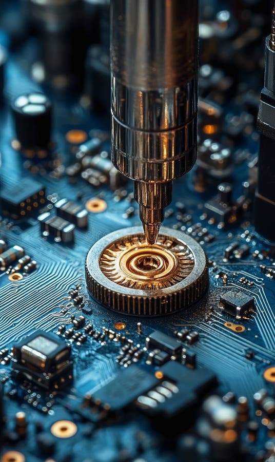 Precision Work on Miniature Circuit Board with Detailed Components ...