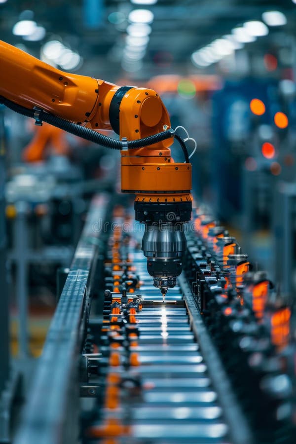 Precision Work of Robotic Arm on Assembly Line Showcasing Industrial ...