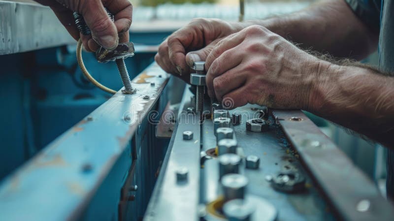 Precision Work by Technician Tightening Bolts on HVAC Unit, Improving ...
