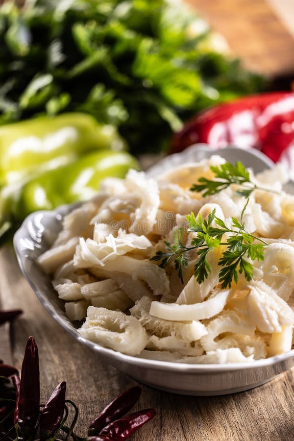 Precooked Beef Tripes in a Bowl with Vegetables and Herbs Ready for ...