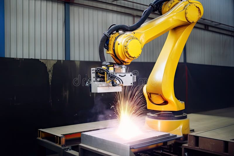 Precsion Welding Robot with Heat Shield and Workpiece in Industrial ...
