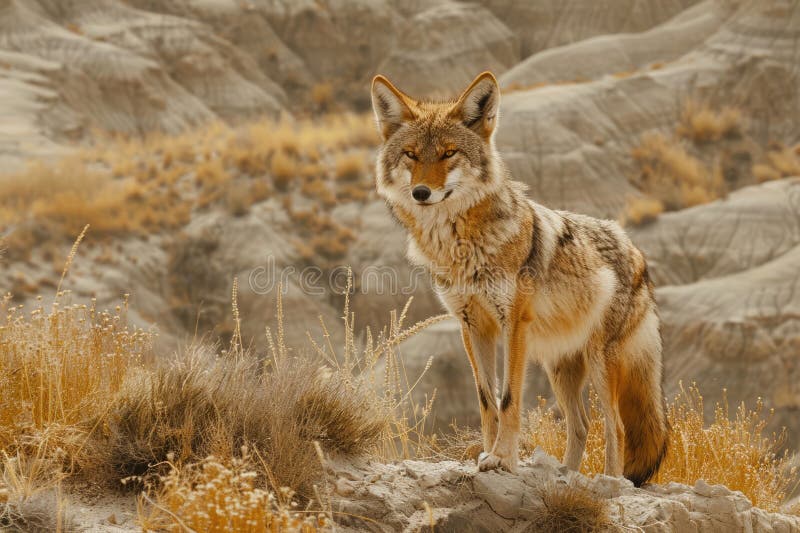Predator Wild Coyote in the Desert Stock Photo - Image of arid, howl ...