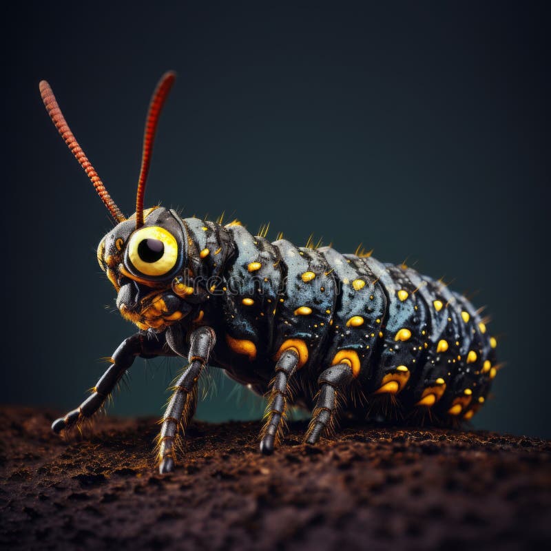 Predatory Bug: Hyper-realistic Sci-fi Caterpillar on Dark Background ...