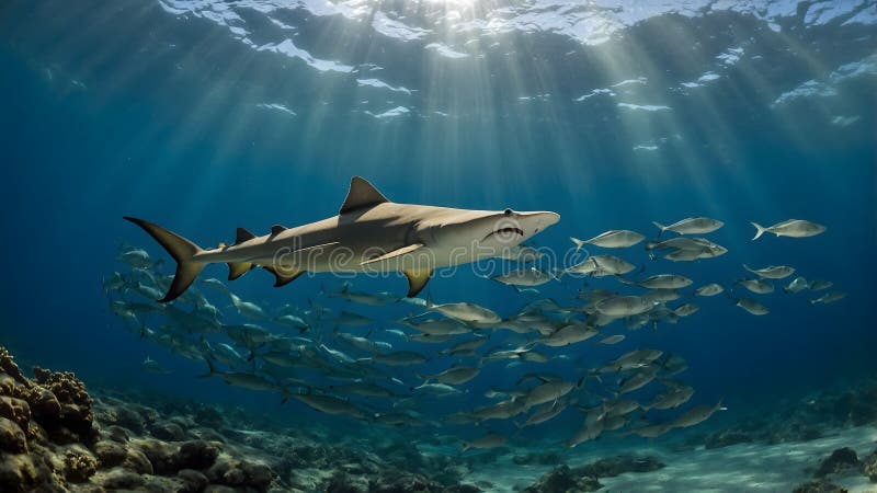 Predatory Elegance: Smalltooth Sawfish Navigating a School of Fish ...