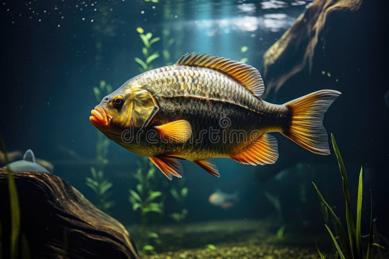 Predatory fish in aquarium stock illustration. Illustration of aquatic ...