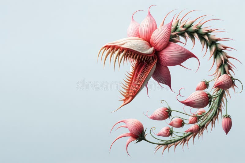 A Predatory Flower with Teeth on a Clean Background. Space for Text ...