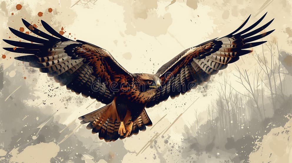 A Predatory Hawk Swooping Down from the Sky Stock Illustration ...