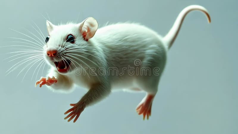 Predatory White Rat Jumps Dynamically, Showcasing Agility and Energy in ...