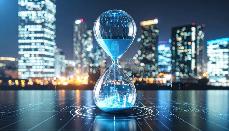 Predictive Analysis Futuristic Hourglass. Artificial Intelligence ...