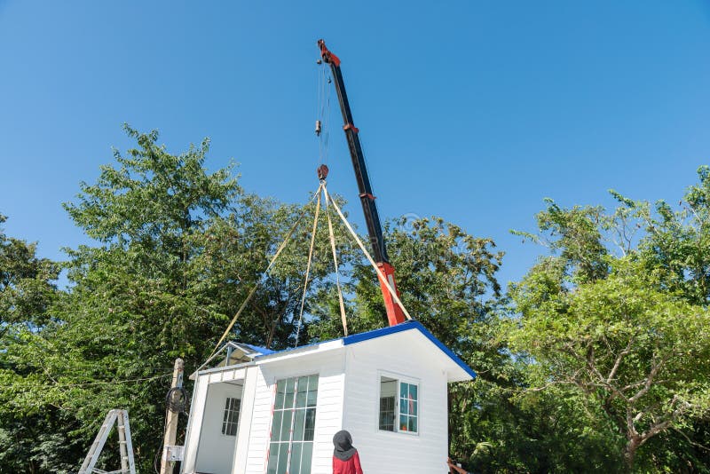 Prefab house, stock photo. Image of collage, crane, ambiance - 236055926