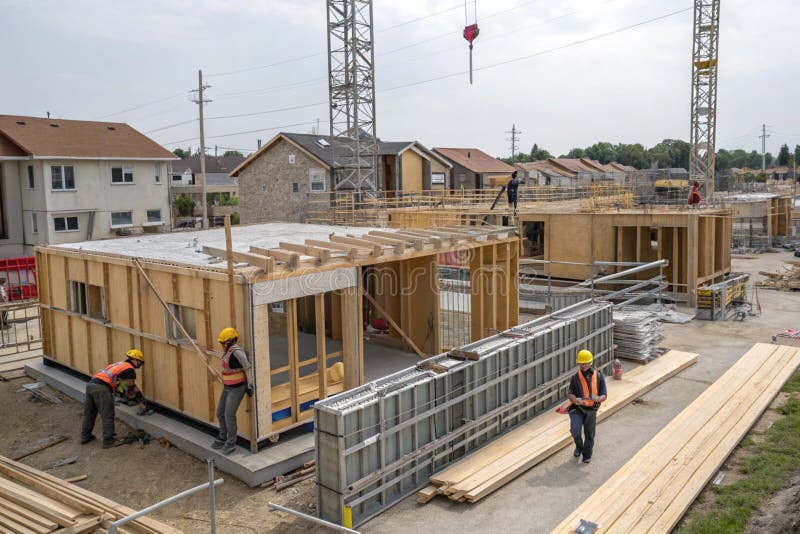 Prefabricated House Construction Progress Stock Illustration ...