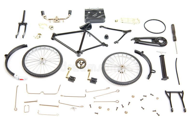 Prefabricated Parts of a Bicycle Model on a White Background Stock ...