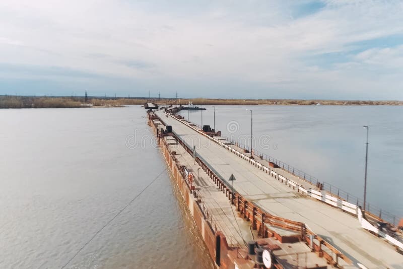 Prefabricated Pontoon Across the River. Temporary Crossing Stock Image ...
