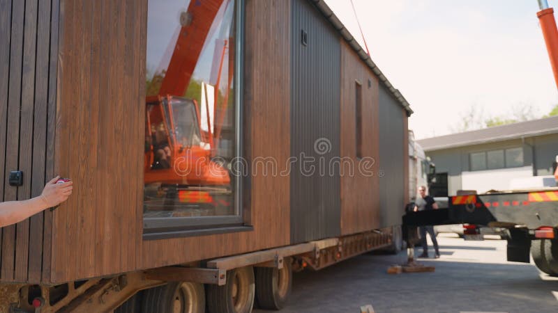 Prefabricated Tiny House Moving on a Truck Stock Video - Video of ...