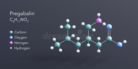 Pregabalin Molecule 3d Rendering, Flat Molecular Structure with ...