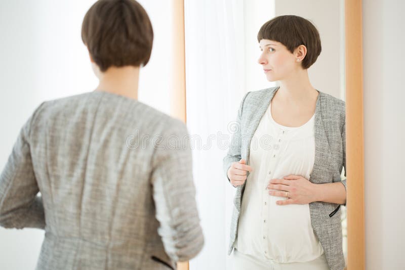 Pregnancy in the Mirror Reflection Stock Image - Image of pregnant ...