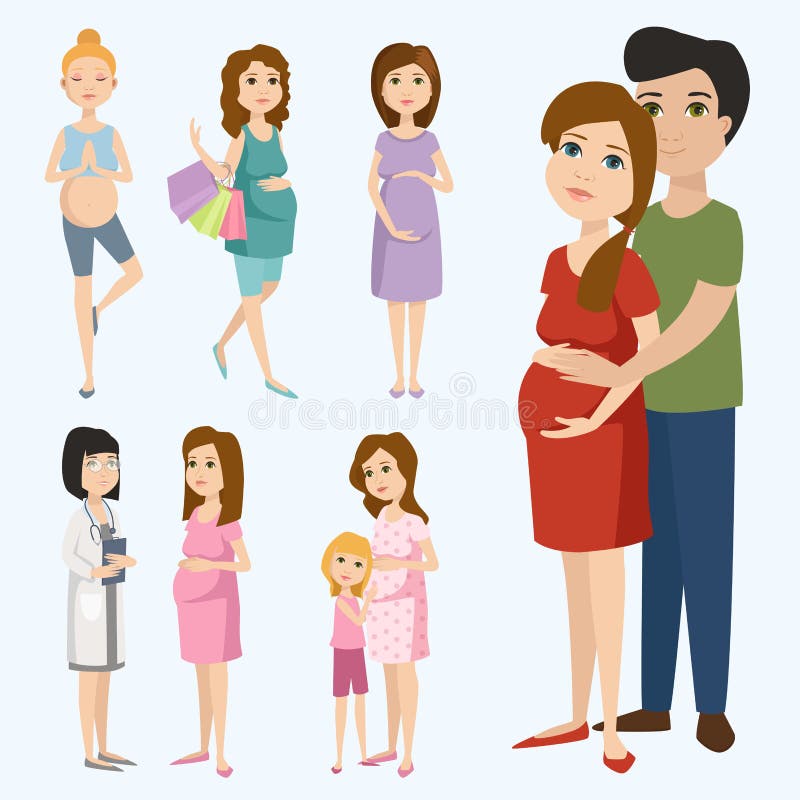 Pregnancy Motherhood People Expectation Cards Pregnant Woman Character