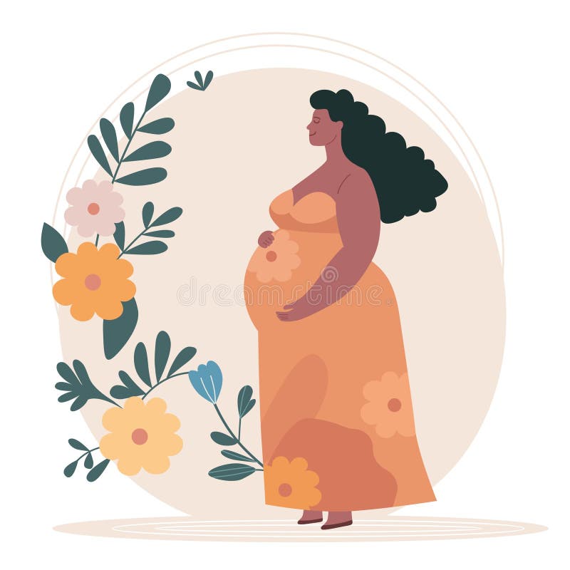 Pregnant African Woman Motherhood Concept Stock Vector Illustration