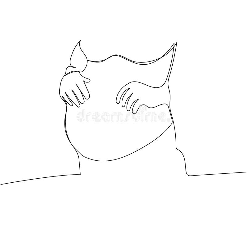 Pregnant Belly Close Up One Line Art Continuous Line Drawing Of