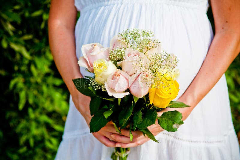The Pregnant Bride stock image. Image of flowers, summer - 25293791