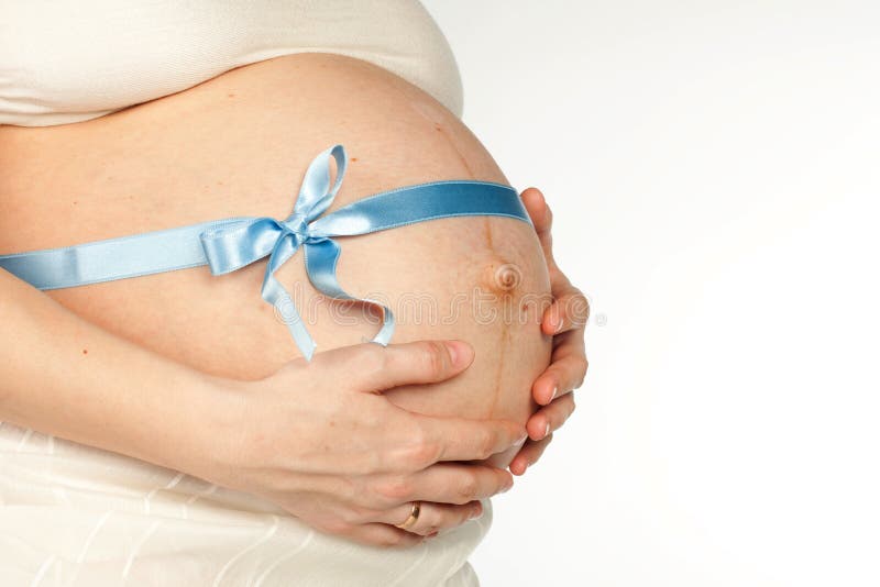 Pregnant Girl with a Blue Ribbon Stock Photo - Image of girl, fondle ...