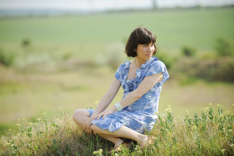 Lady on Grass stock photo. Image of hair, dress, abdomen - 30293812
