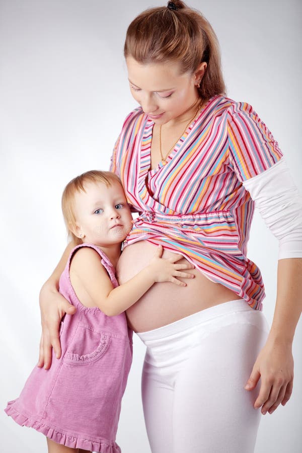 Pregnant Mother With Her Daughter Stock Image Image Of Joyful Mother