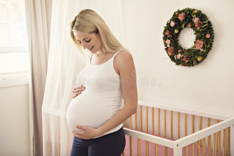 Pregnant Woman on the Bed at Home Stock Image - Image of healthy, child ...