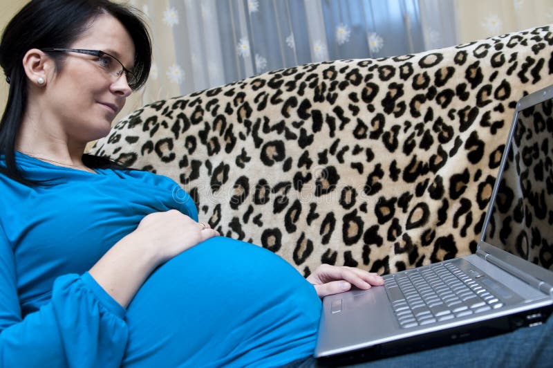 Pregnant Woman and Computer Stock Image - Image of abdomen, thought ...