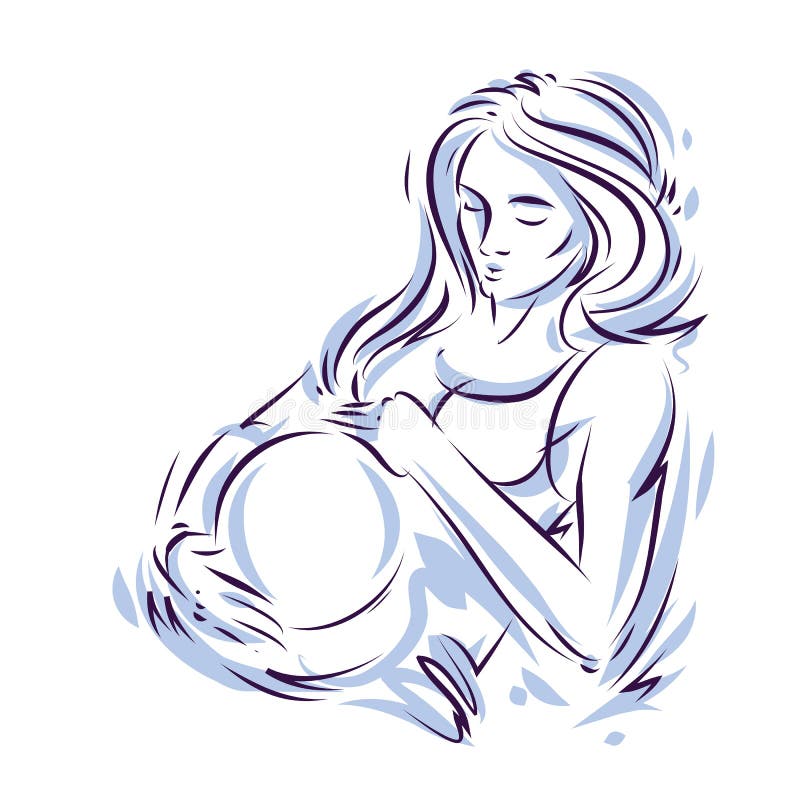 Pregnant Woman Elegant Body Silhouette Sketchy Vector Illustration