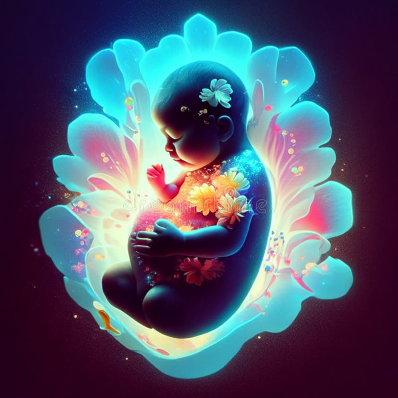 Human Fetus In Neon Light 3d Rendering Neon Rainbow Colors Stock Illustration Illustration