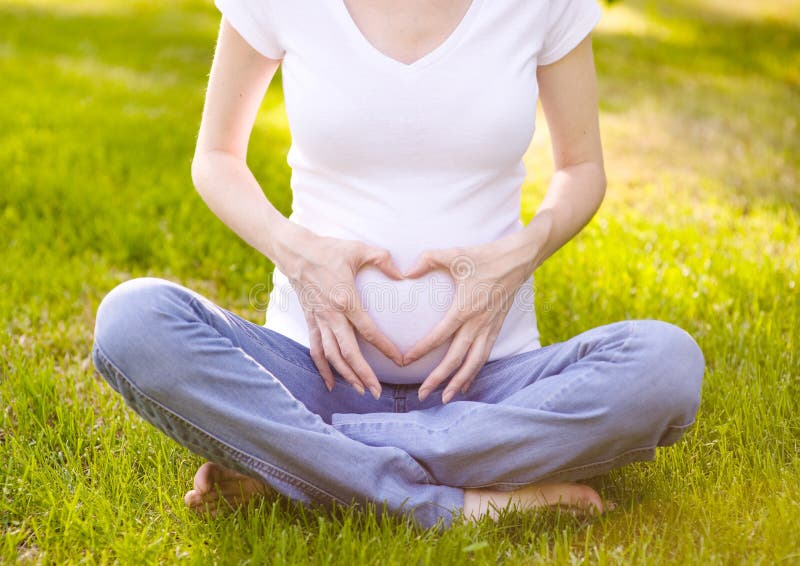 Pregnant Woman Hands Making Heart Shape on Belly Stock Photo - Image of ...