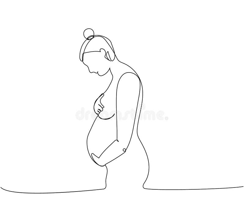 Pregnant Woman Holding Her Belly One Line Art Continuous Line Drawing