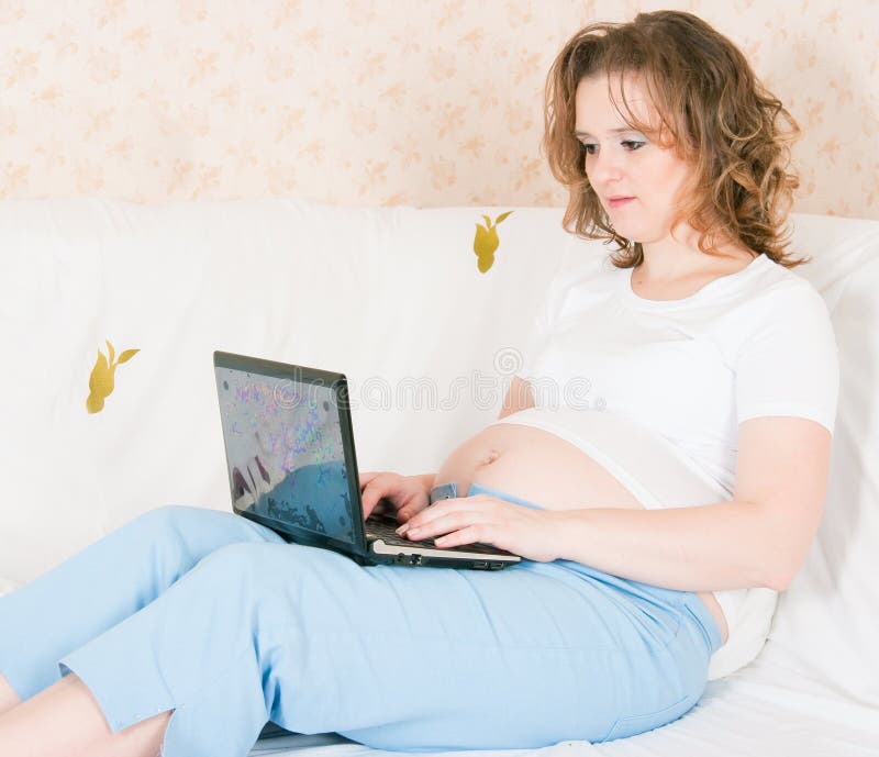 Pregnant Woman with the Laptop Stock Photo - Image of female, affection ...
