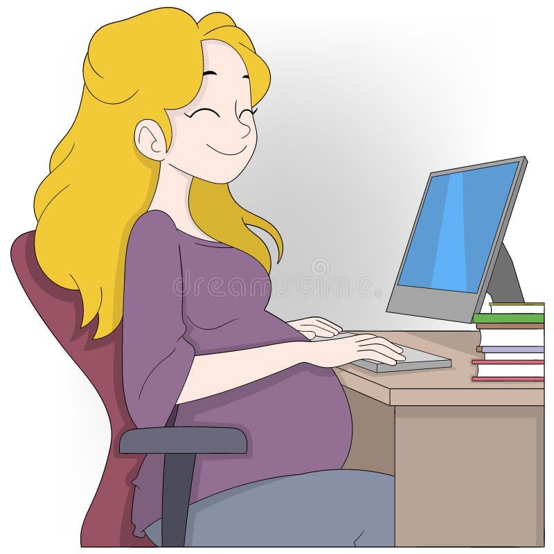 Pregnant Woman Working at Computer in Office Stock Vector ...