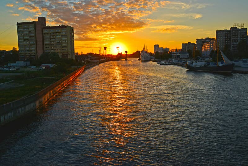 Pregolya River Panorama at Sunset. Kaliningrad Stock Photo - Image of ...