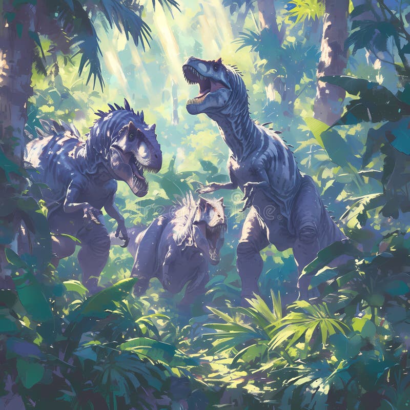 Prehistoric Adventure in the Jungle Stock Illustration - Illustration ...