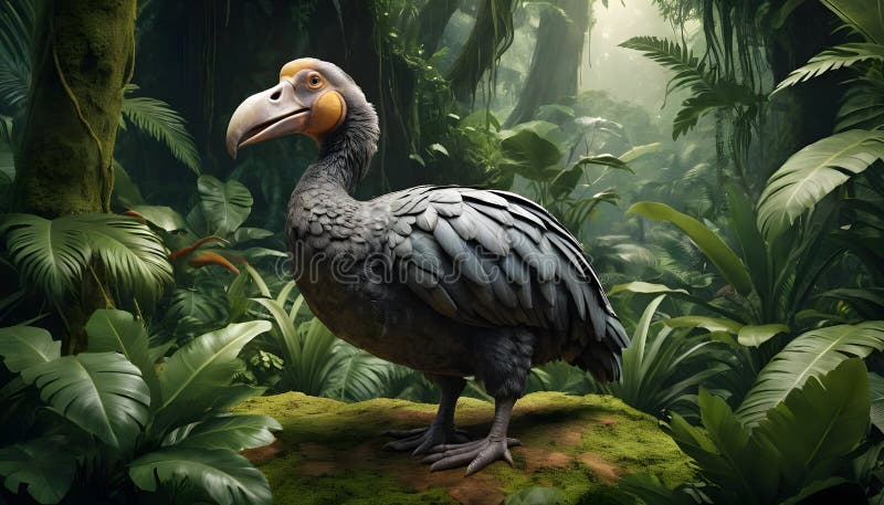 A Prehistoric Bird in a Lush Tropical Rainforest: Digital Rendering of ...