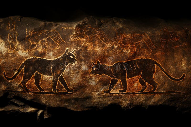 Prehistoric Cave Drawings of Elusive and Ancient S Stock Illustration ...